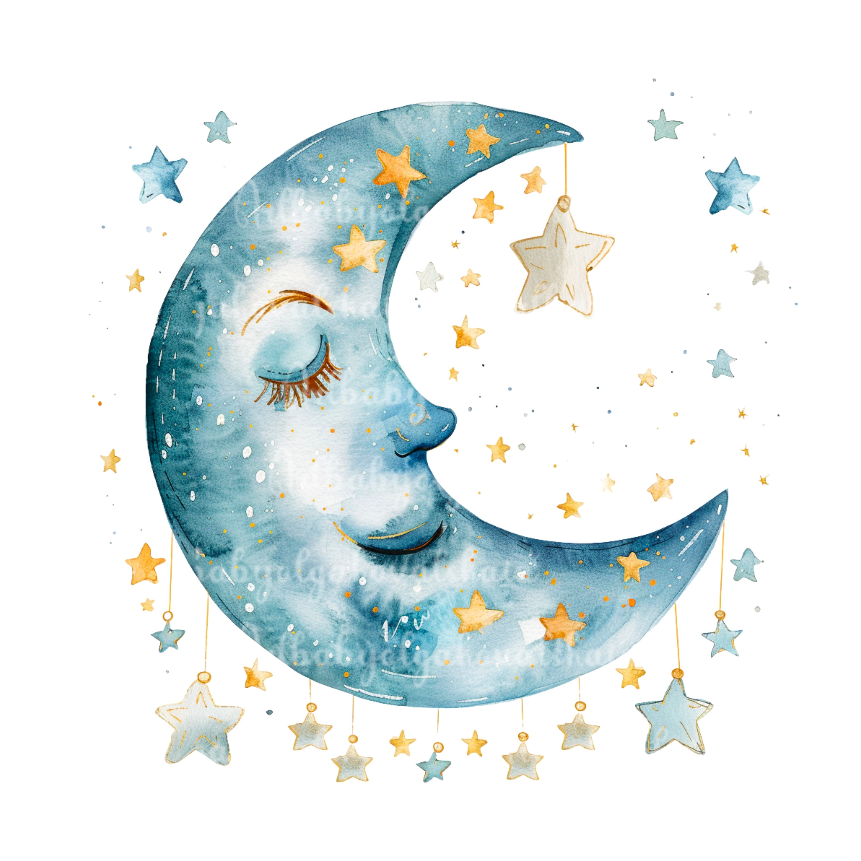 Watercolor Moon PNG, Clouds Clipart, Stars, Digital Download - Etsy