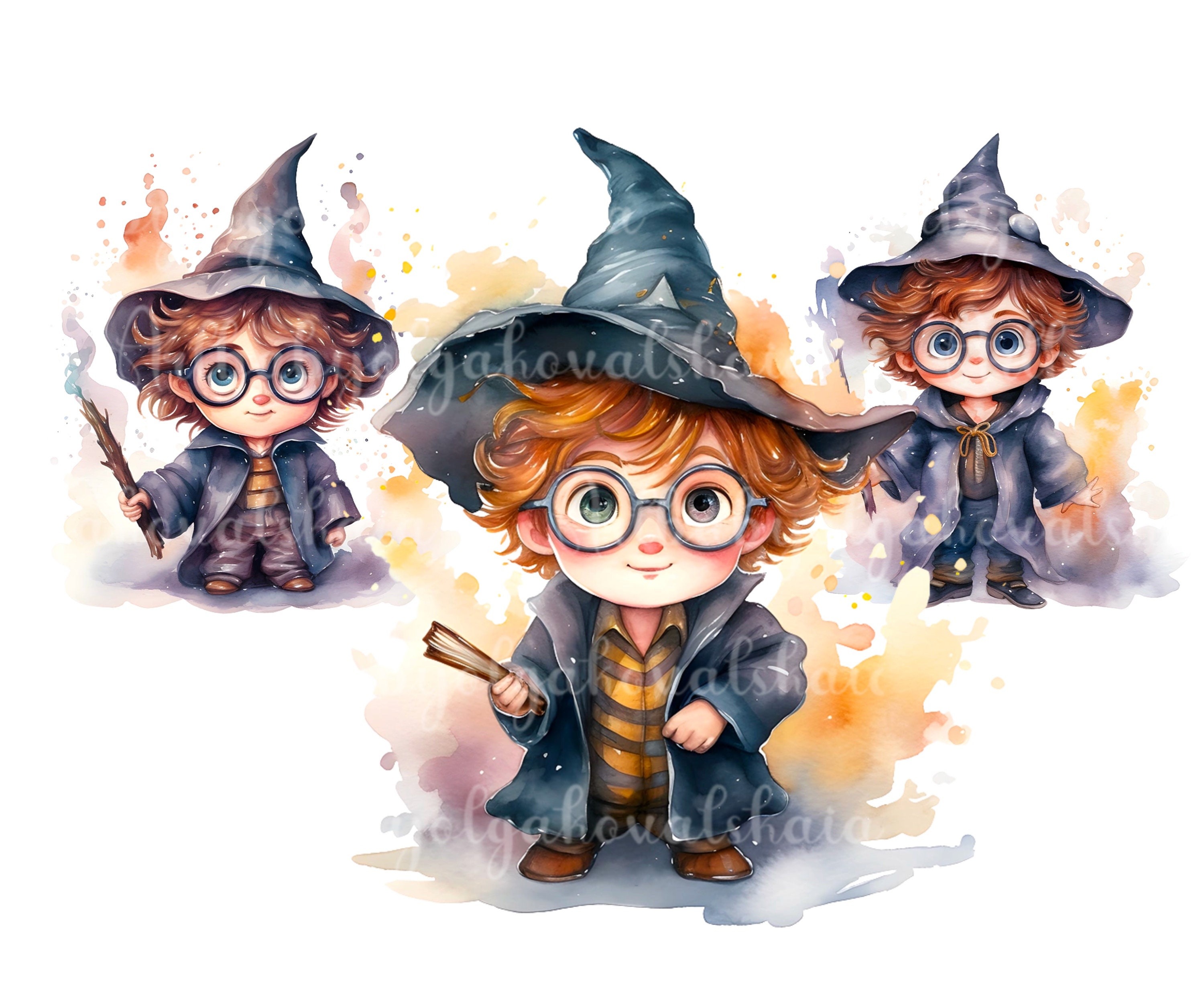 Watercolor Wizard Clipart PNG, Halloween, Digital Download - Etsy