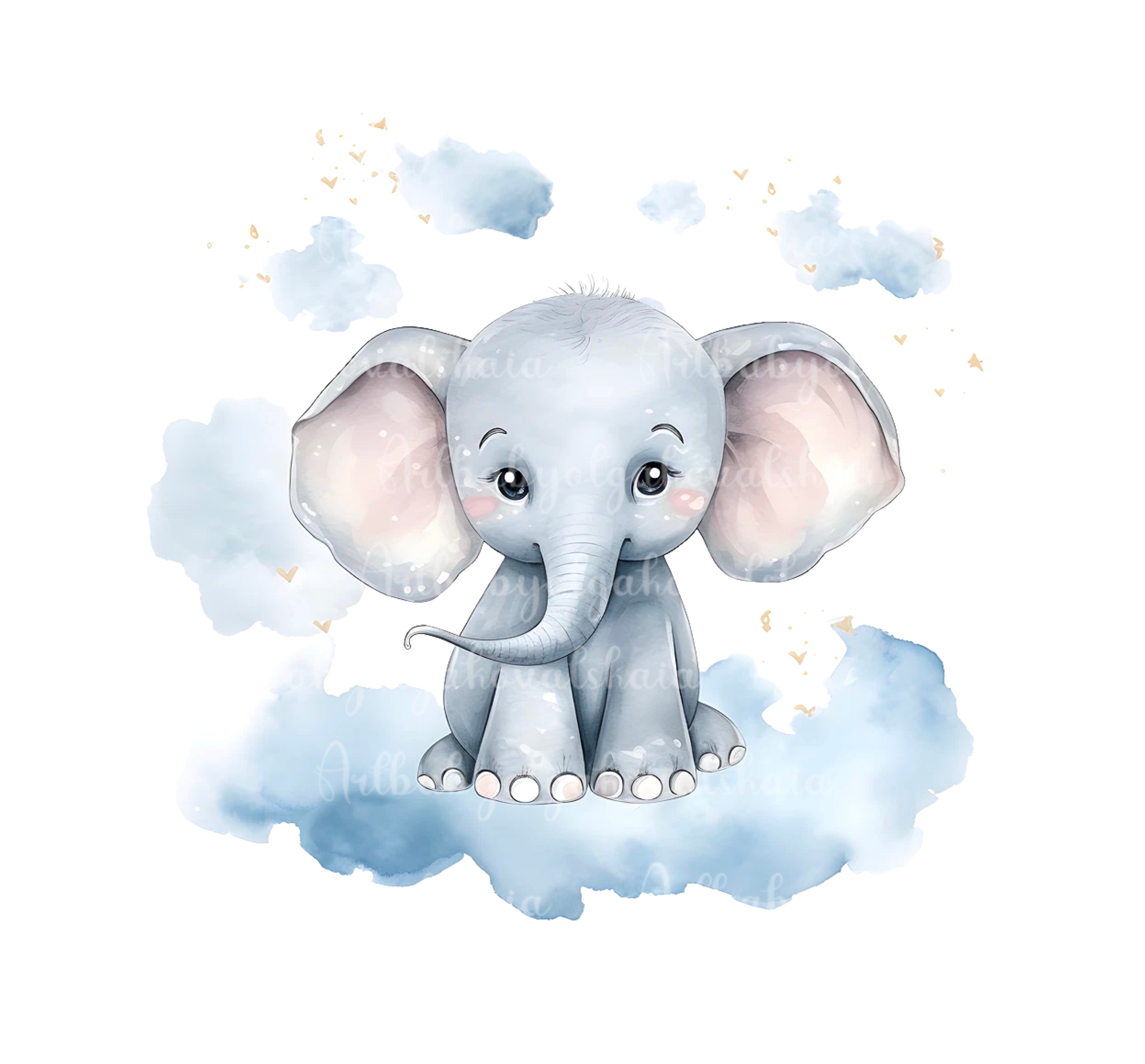 Watercolor Elephant Clipart Cute Elephant Clouds PNG - Etsy