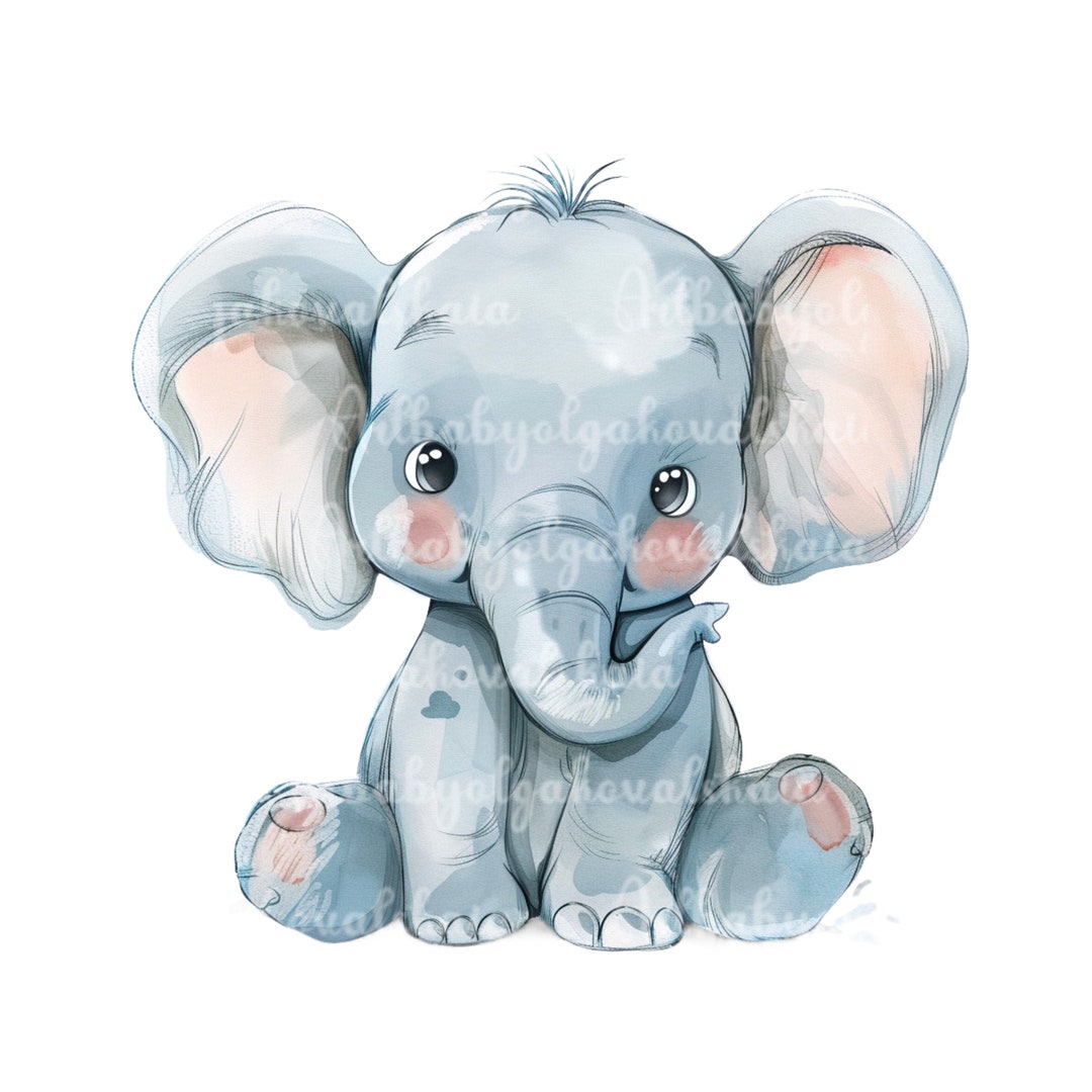 Elephant Clipart PNG, Watercolor Cute Elephant, Digital Download - Etsy