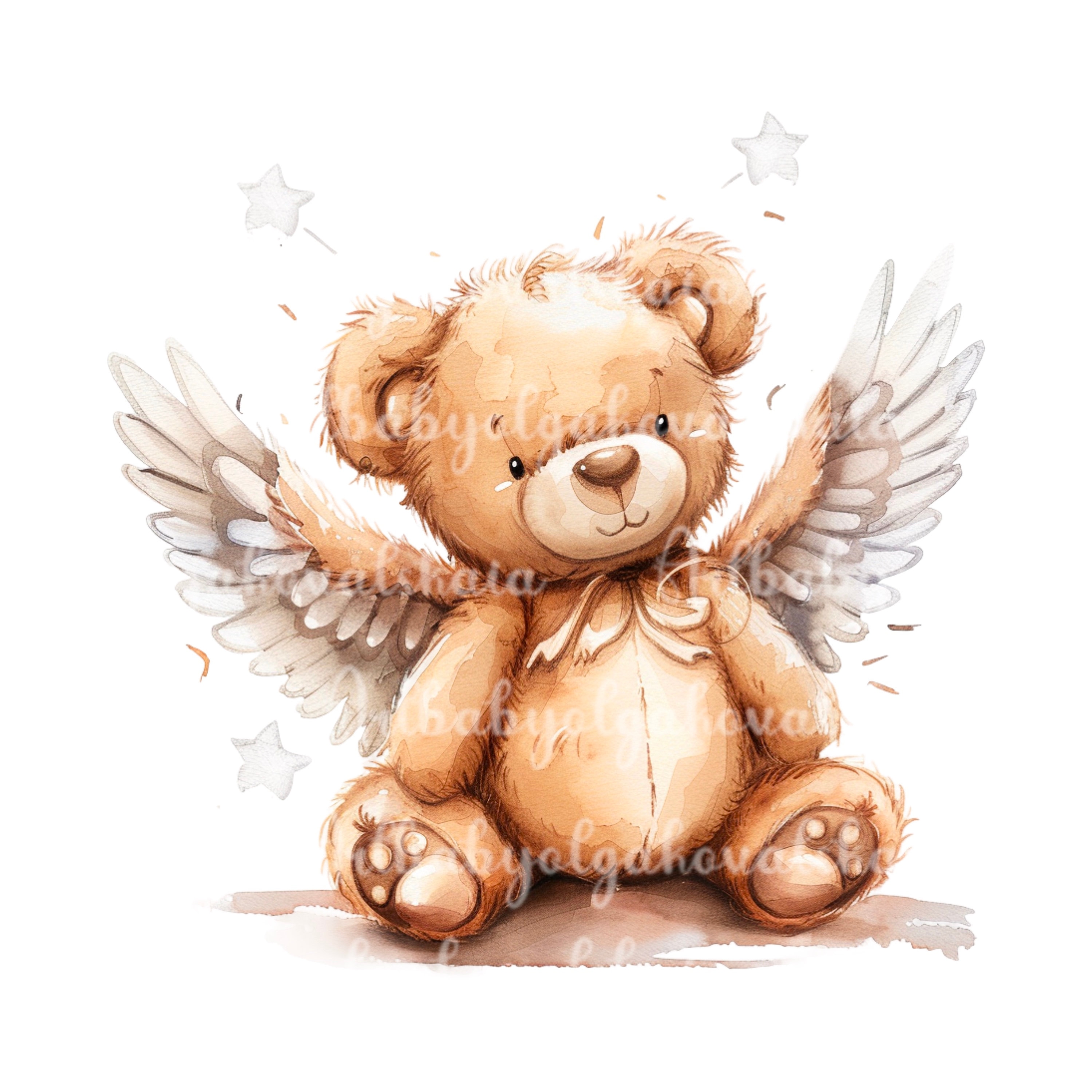 Teddy Bear Clipart, Watercolor Angel Bear PNG, Baby Shower, Digital ...