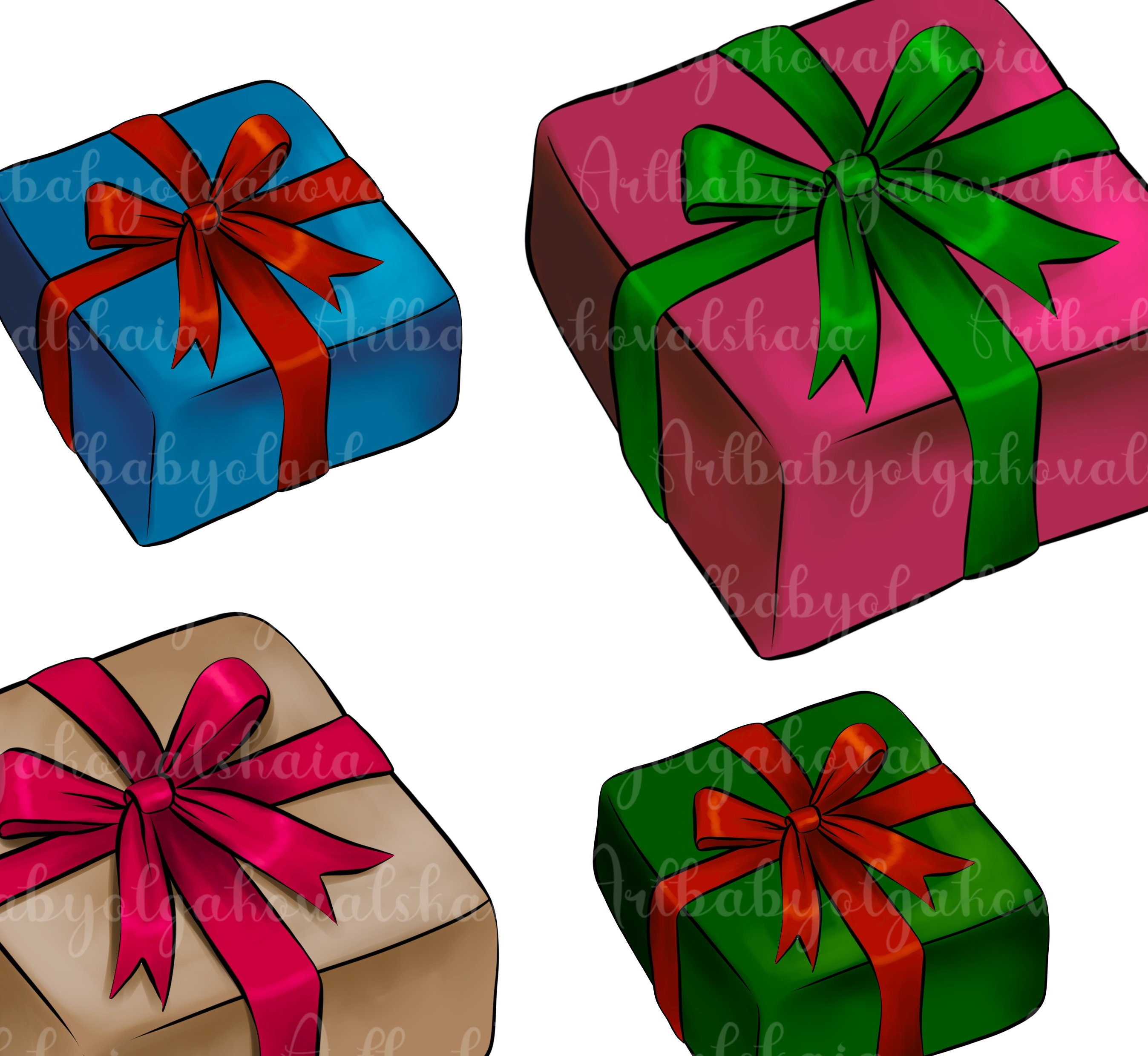 Gift Box PNG Christmas Gift Bundle Clipart Digital Download - Etsy