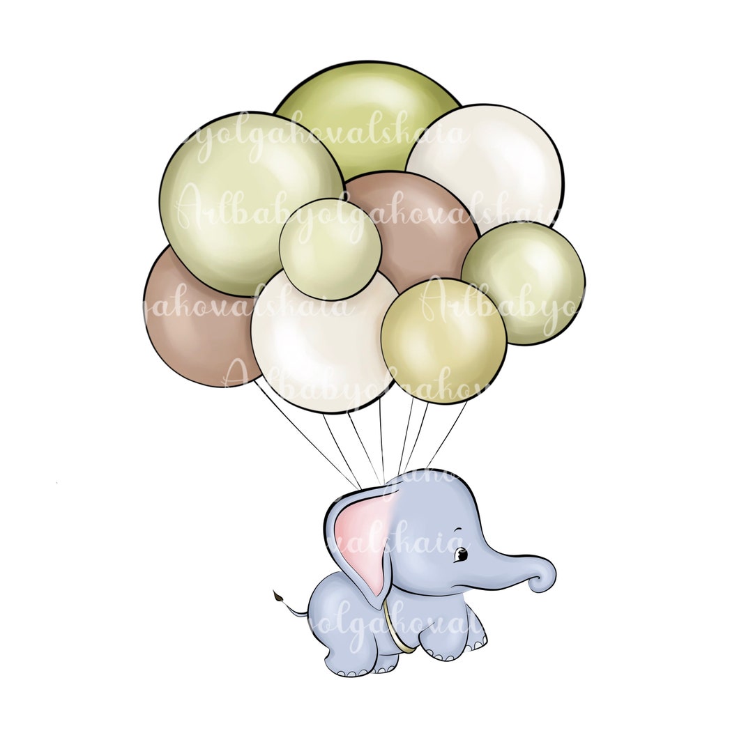 Elephant Clipart, Elephant, Balloons PNG, Baby Shower Clip Art, Digital ...