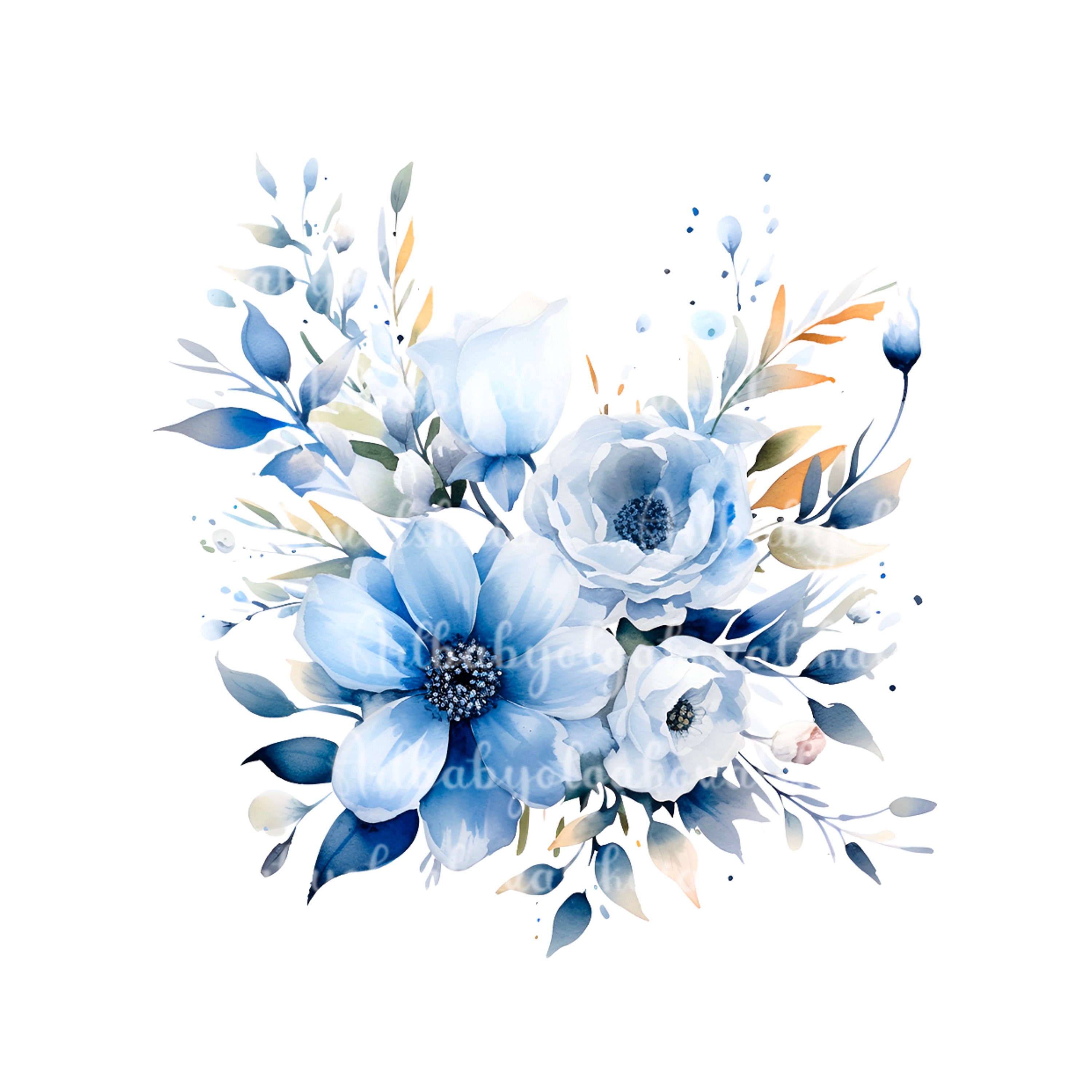 Blue Flowers Clipart, Watercolor Flowers PNG, Digital Download - Etsy