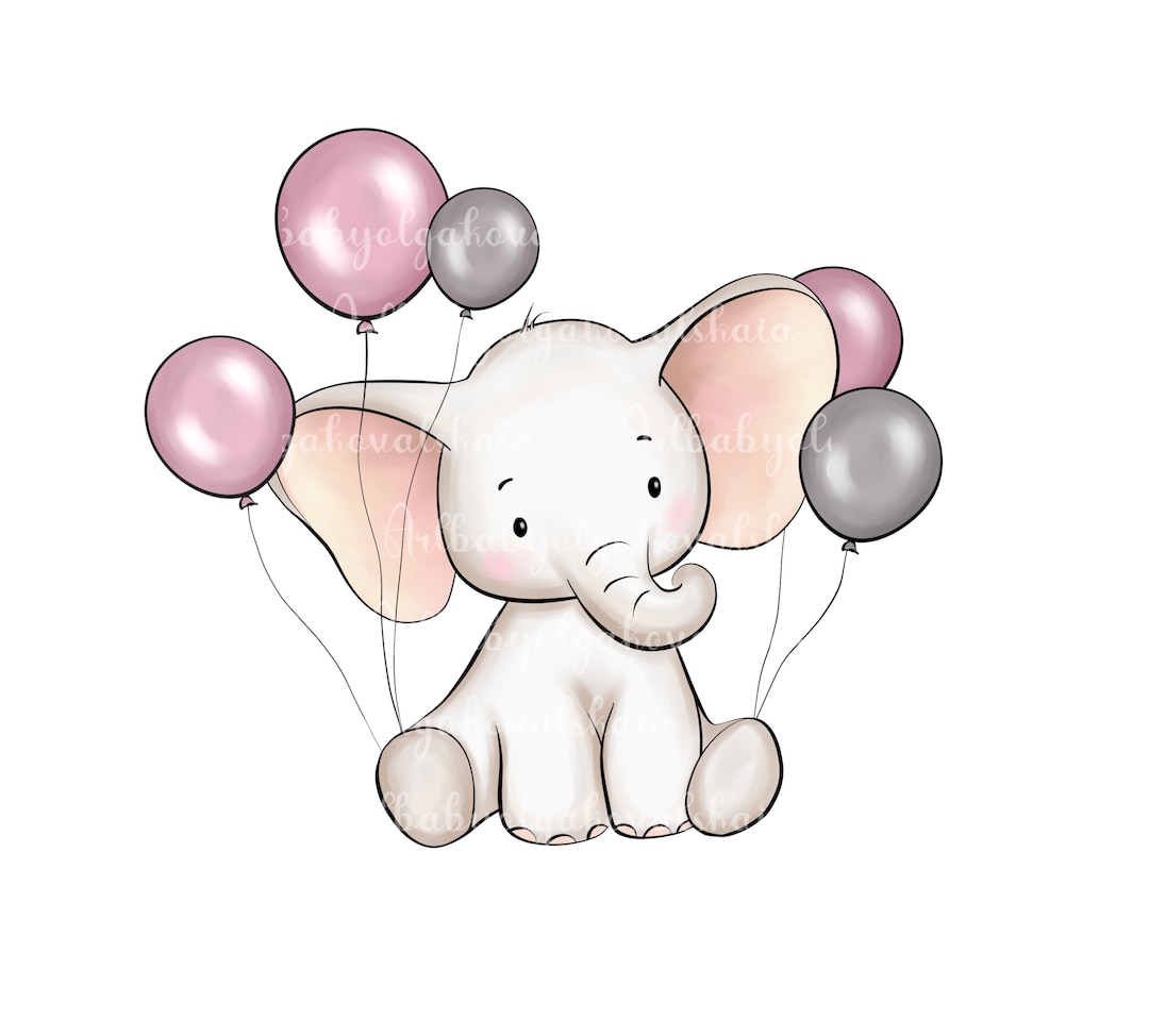 Elephant Clipart, Elephant, Balloons PNG, Baby Shower Girl, Digital ...