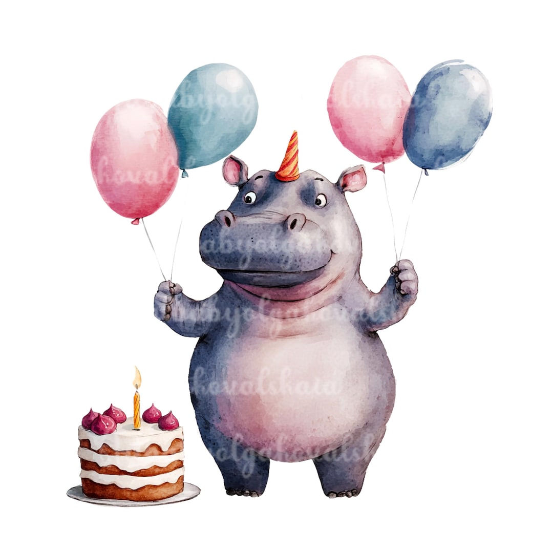 Hippopotamus PNG, Cute Watercolor Hippopotamus, Birthday Clipart ...