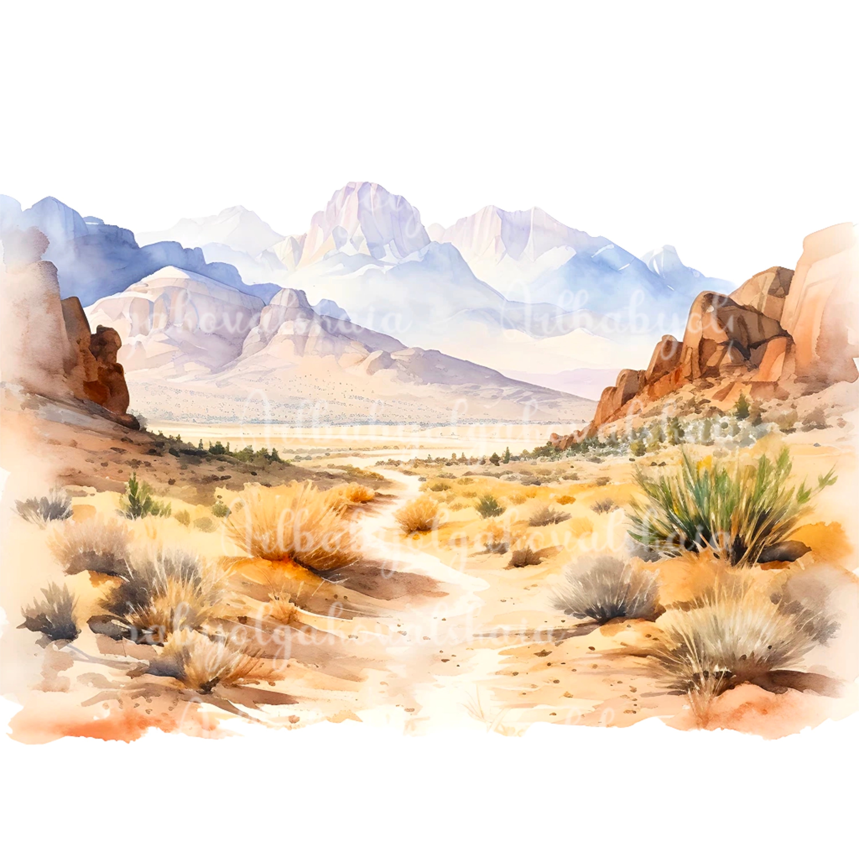 2 Nevada Landscapes Bundle, Watercolor Nevada Landscapes, Desert ...