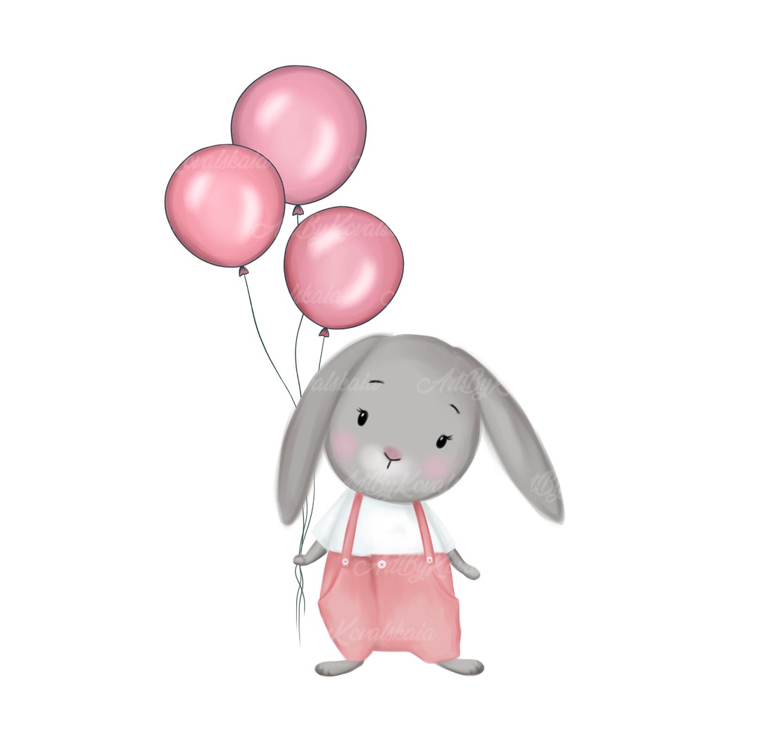 Bunny With Balloons Clipart: PNG File (digital Download) - Etsy