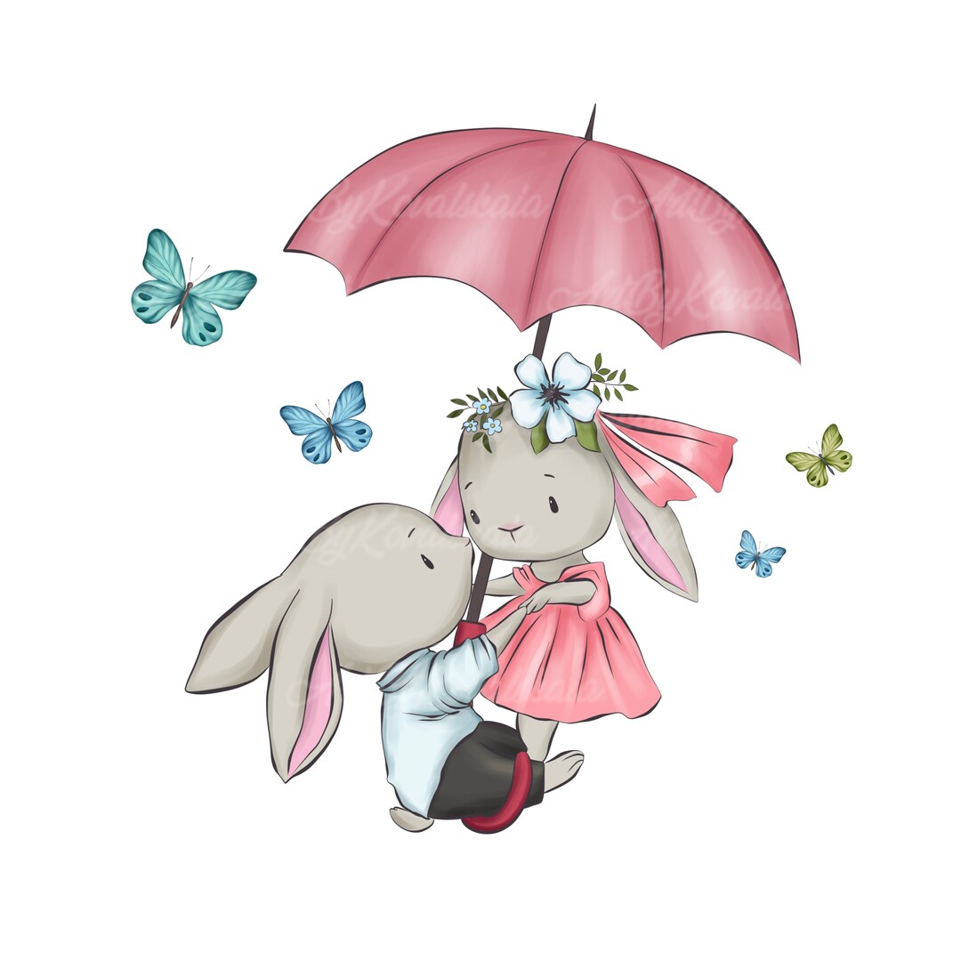 Bunny Clipart, Bunny PNG, Rabbits, Umbrella, Digital Download - Etsy