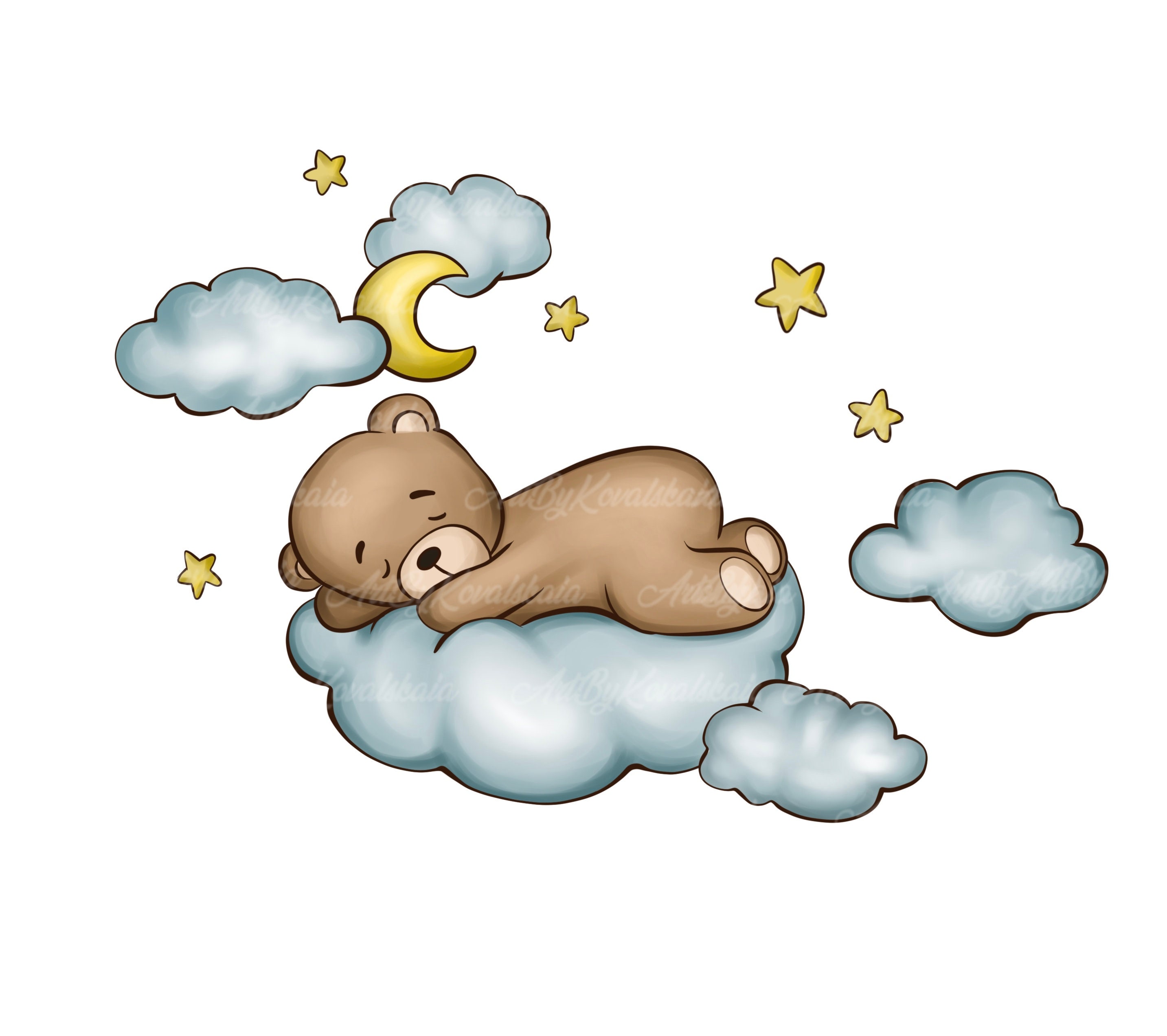 Teddy Bear Clipart, Sleeping Bear PNG, Baby Shower Clipart, Digital ...