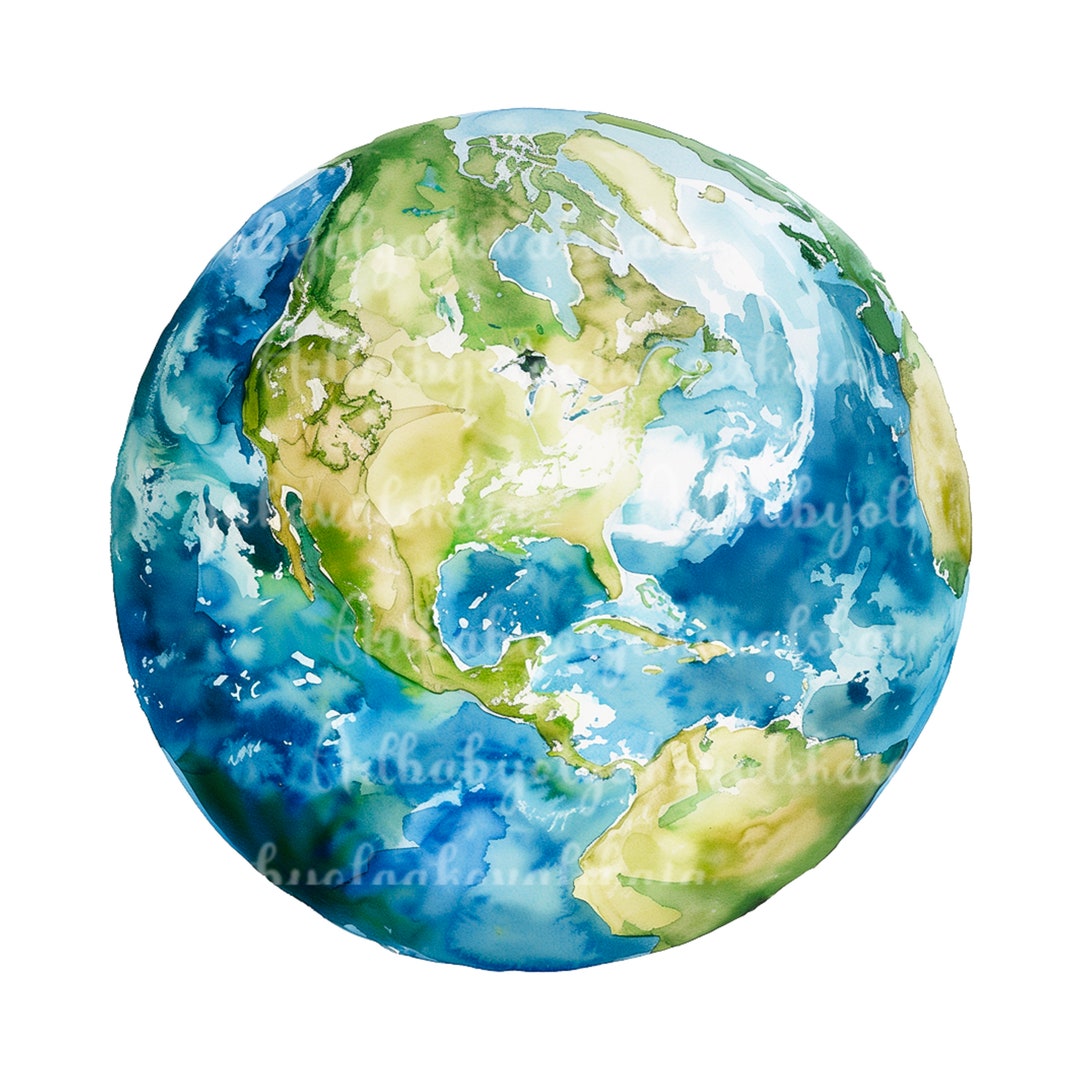 Earth Clipart, Watercolor Planet Earth PNG, Geography, Digital Download ...