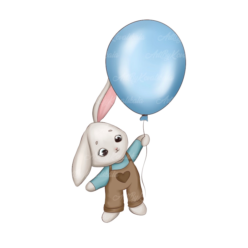 Bunny Clipart, Bunny PNG, Bunny With Balloon, Digital Download - Etsy