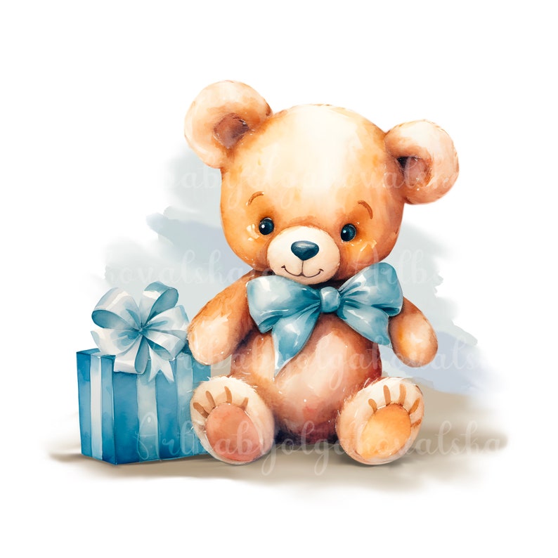 Watercolor Teddy Bear Clipart, Cute Teddy Bear PNG, Baby Shower Boy ...