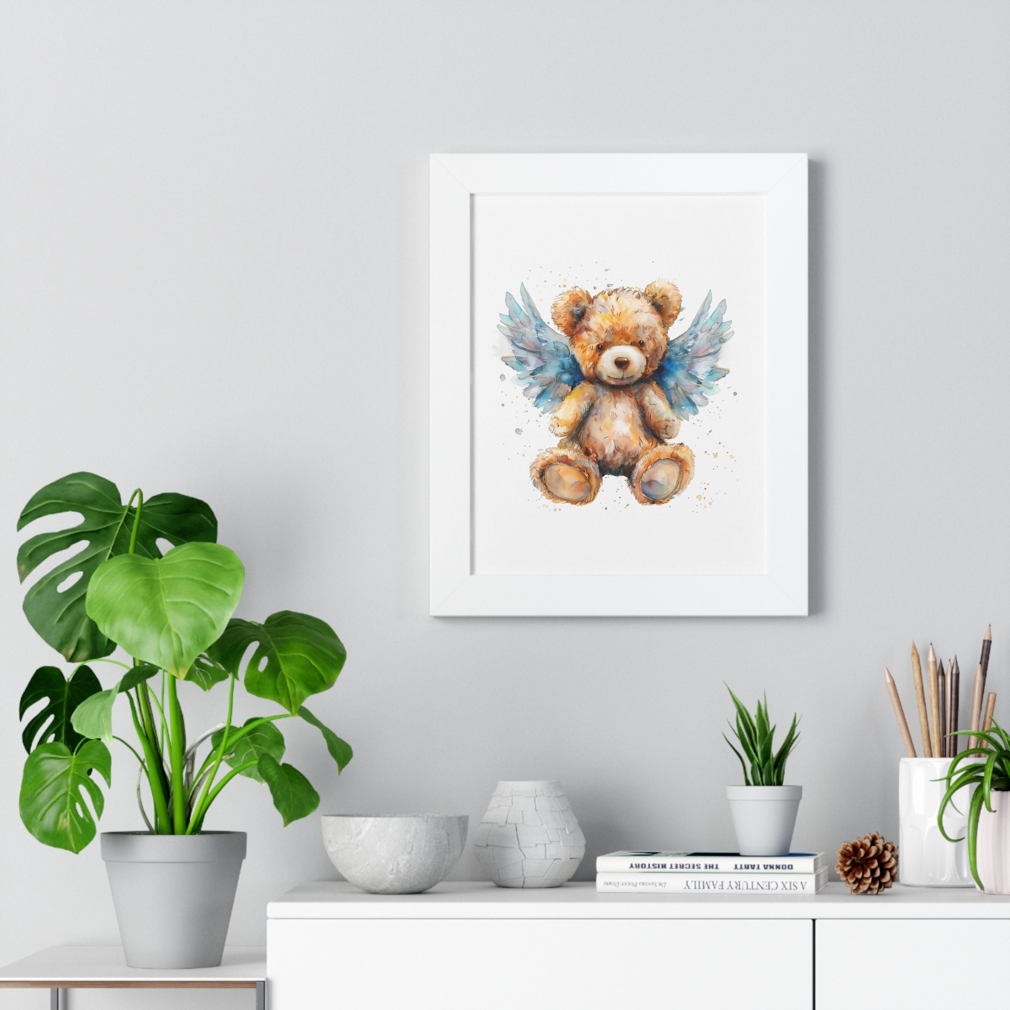 Teddy Bear Clip Art, Watercolor Angel Bear, PNG, Baby Shower, Digital ...