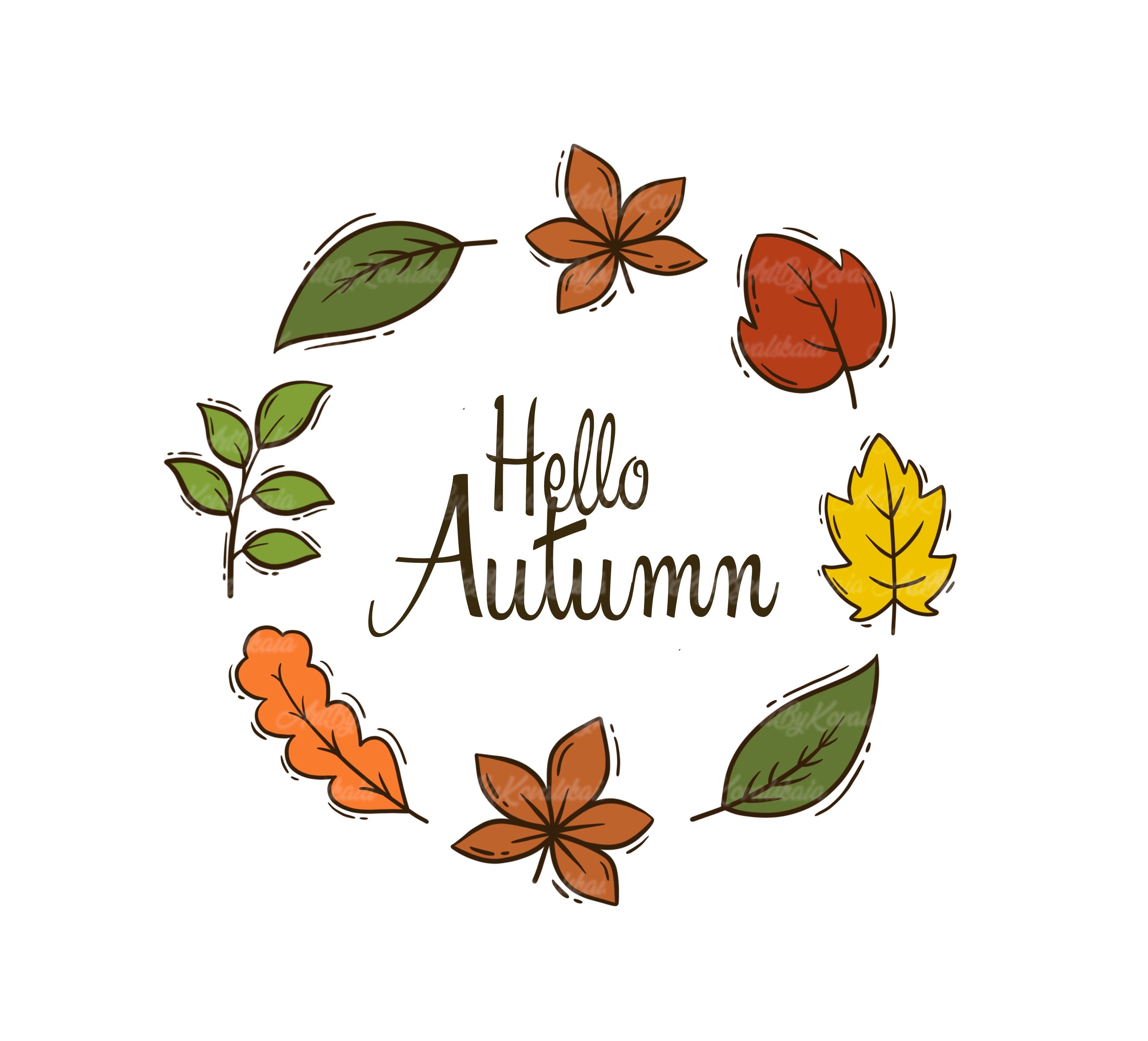 Hello Autumn Leaves PNG Fall Clip Art Autumn (Download Now) - Etsy