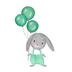 Bunny Clipart, Bunny PNG, Bunny With Balloons, Digital Download - Etsy