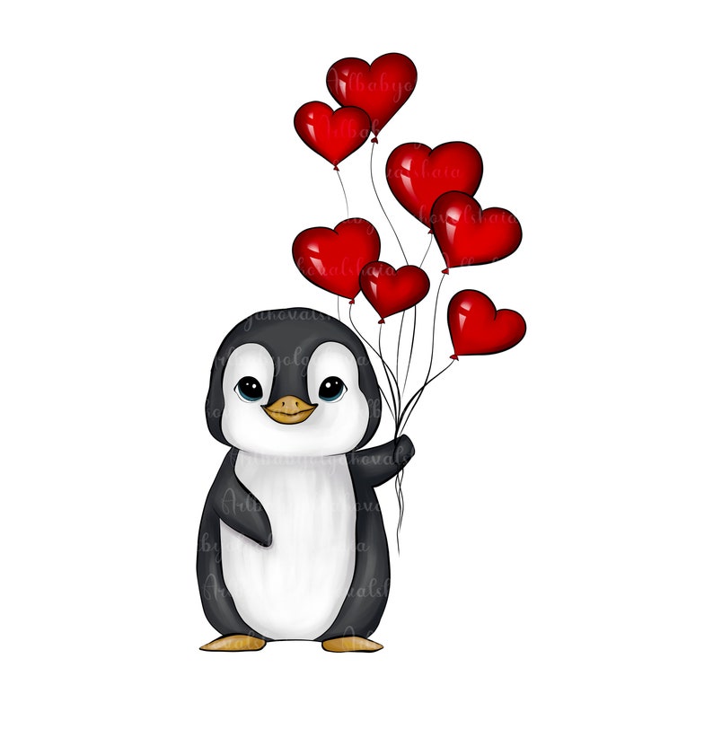 Penguins Clipart, Cute Penguin With Balloons Clip Art, Love, PNG ...