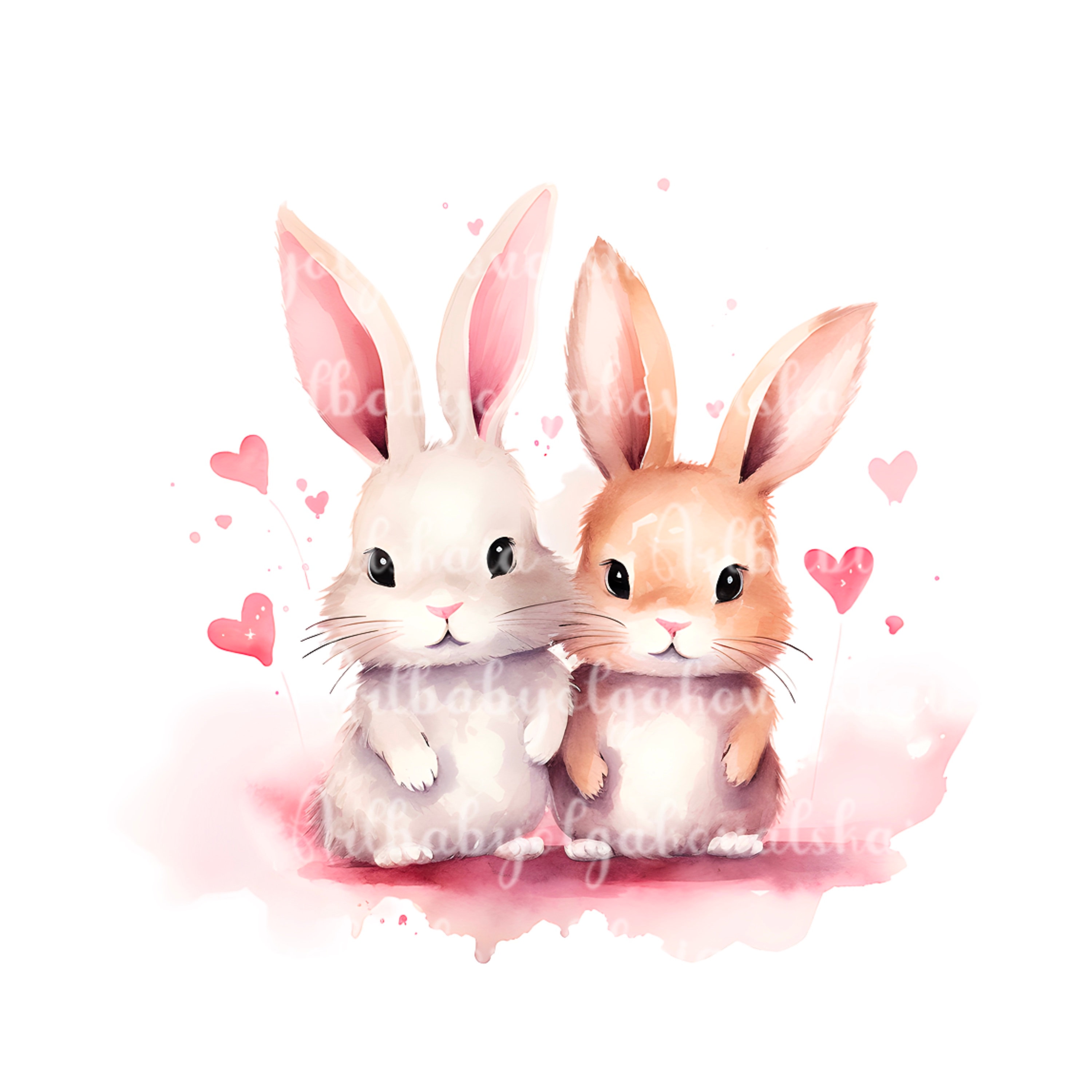 Bunny Clipart, Watercolor Cute Rabbits PNG, Digital Download - Etsy