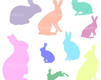 SVG Rabbits, Hares, Black Silhouettes Digital Clipart, Rabbits Files ...