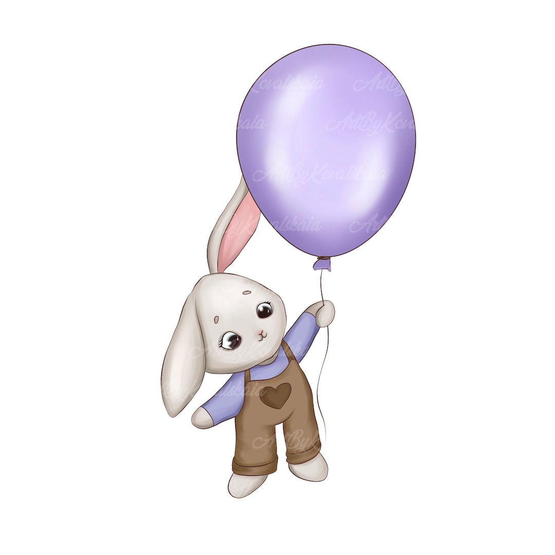 Bunny With Balloon Clipart: PNG File (digital Download) - Etsy