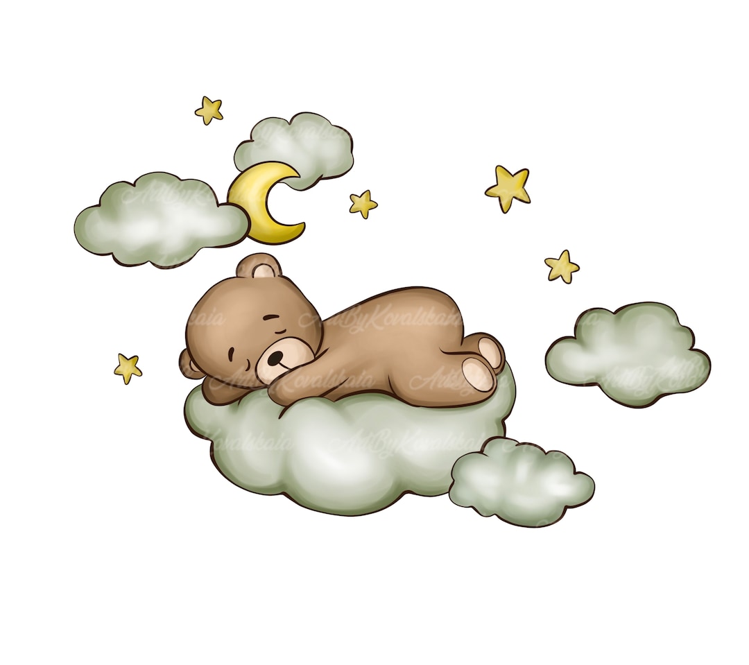 Teddy Bear Clipart, Sleeping Bear PNG, Baby Shower Clipart, Digital ...