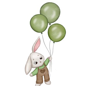 Bunny Clipart, Bunny PNG, Bunny With Balloons, Digital Download - Etsy