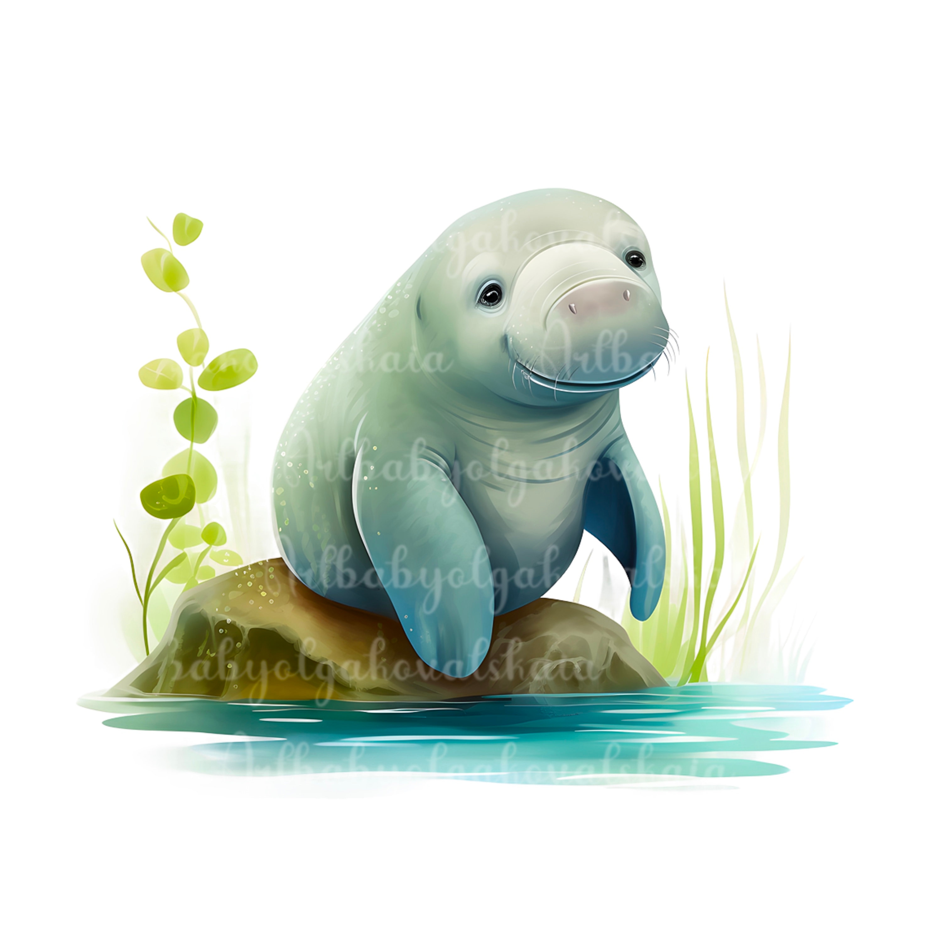 Cute Manatee Clipart PNG, Digital Download - Etsy