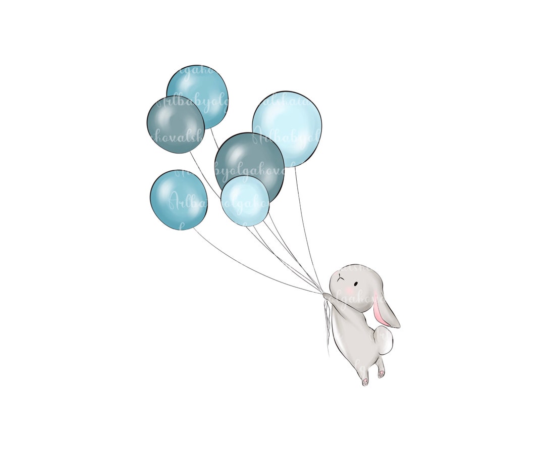 Bunny With Balloons Clipart: PNG File, Digital Download - Etsy