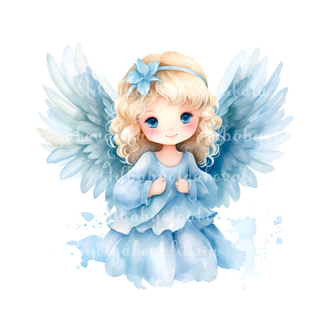 Watercolor Child Angel PNG, Angel Girl Clipart, Baby Shower, Digital ...