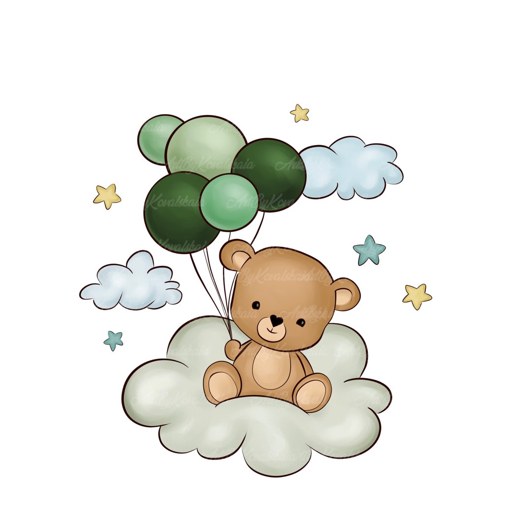 Teddy Bear Clipart, Cute Teddy Bear PNG, Baby Shower Clipart, Digital ...