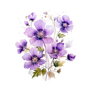Purple Flowers Clipart, Watercolor Flowers PNG, Digital Download - Etsy