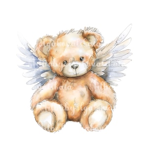 Teddy Bear Clip Art, Watercolor Angel Bear PNG, Baby Shower, Digital ...