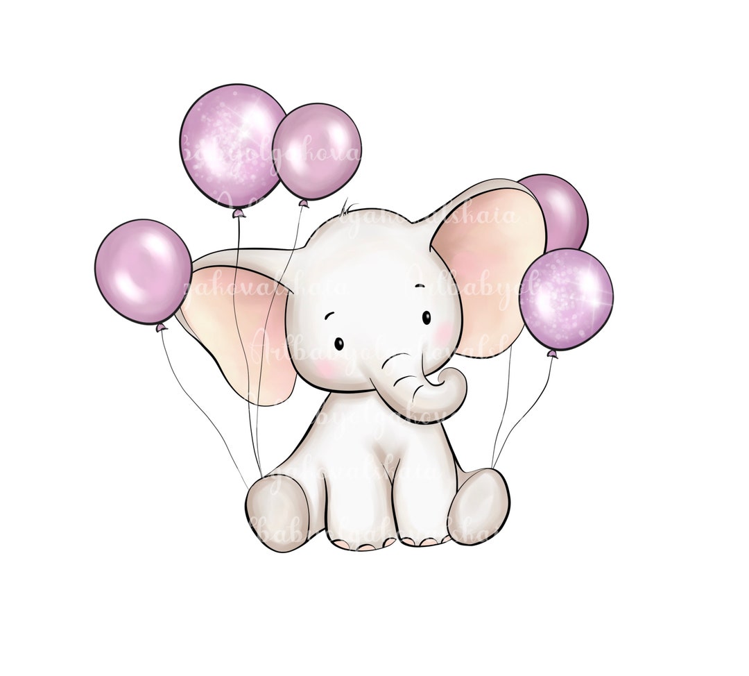 Elephant Clipart, Elephant, Balloons PNG, Baby Shower Girl, Digital ...