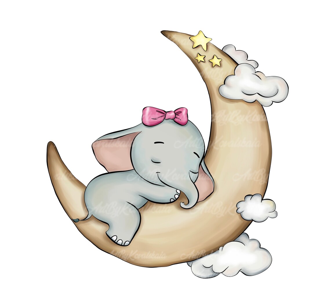 Elephant Clipart, Sleeping Elephant PNG, Baby Shower Girl, Digital ...