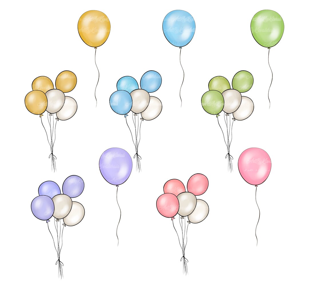 Watercolor Balloons Clipart: Birthday PNG Graphics (digital Download ...