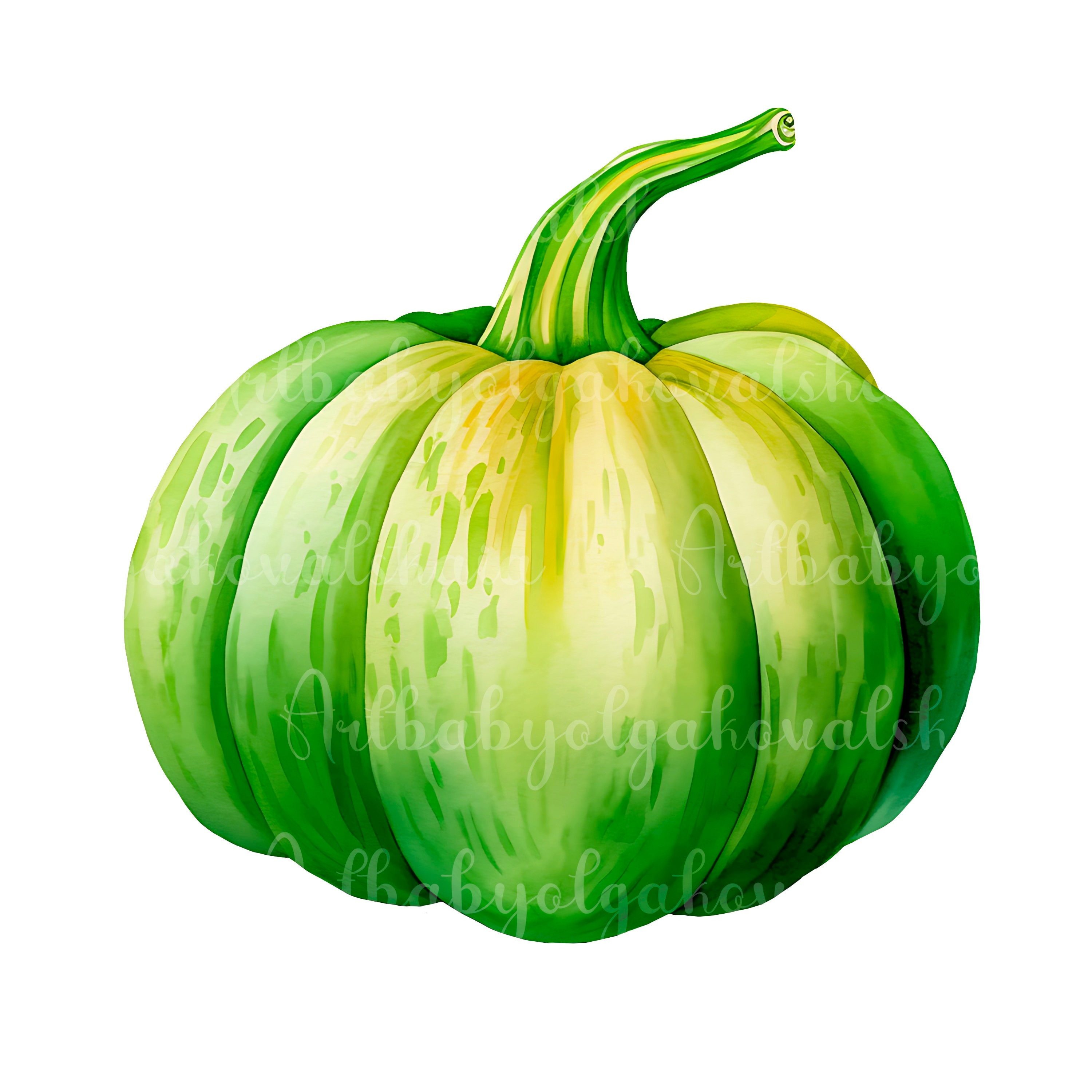 Watercolor Green Pumpkin Clipart PNG Thanksgiving Clip Art - Etsy