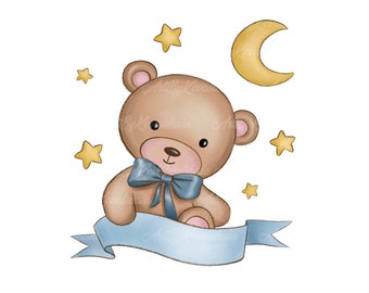 Teddy Bear Clipart, Bear on the Cloud PNG, Baby Shower Boy, Digital Download - Etsy