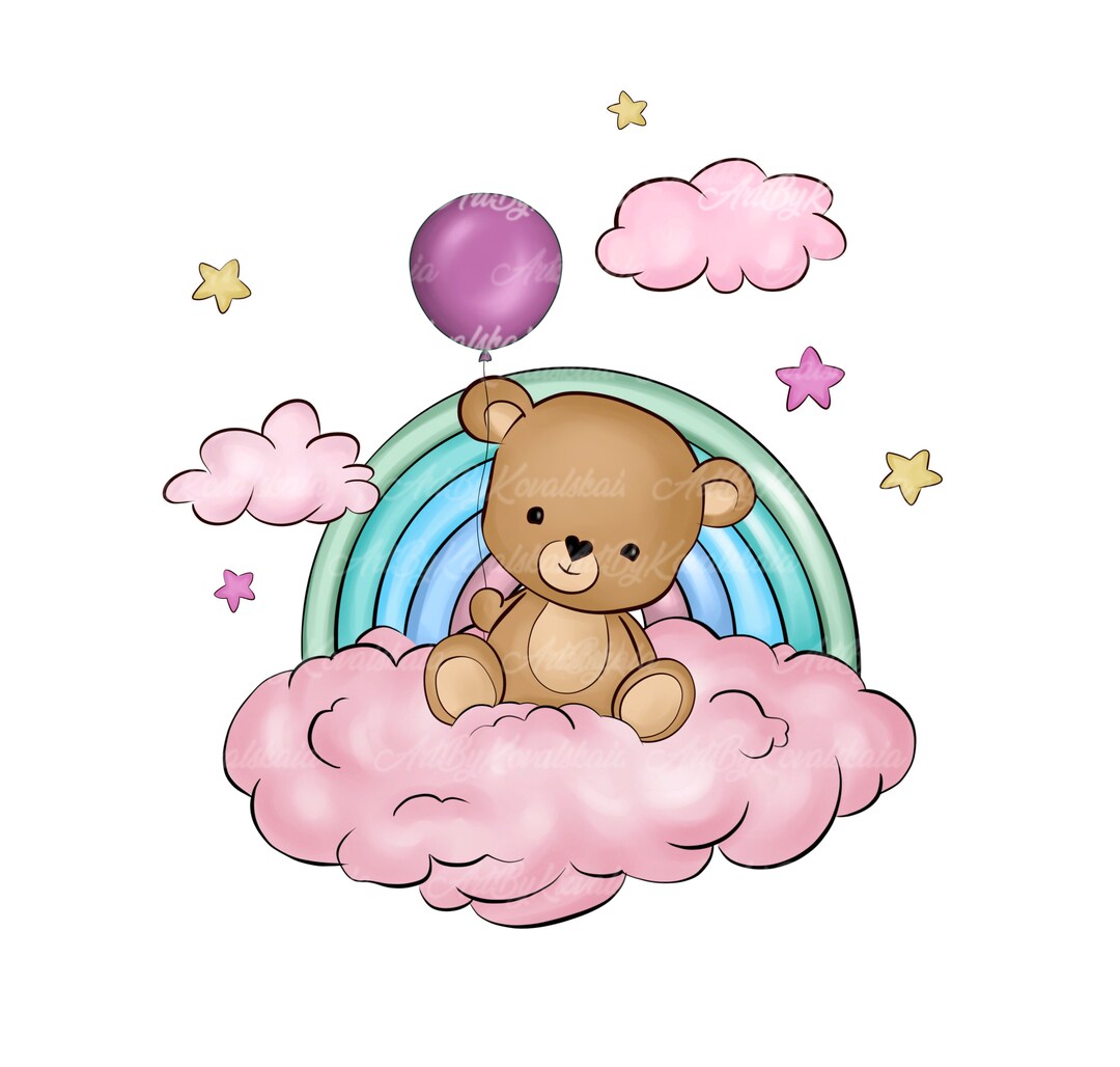Teddy Bear Clipart, Rainbow, Cute Teddy Bear PNG, Baby Shower Clipart ...