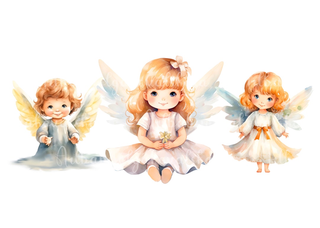 Watercolor Angels PNG, Child Angel Clipart, Baby Shower, Digital Download - Etsy