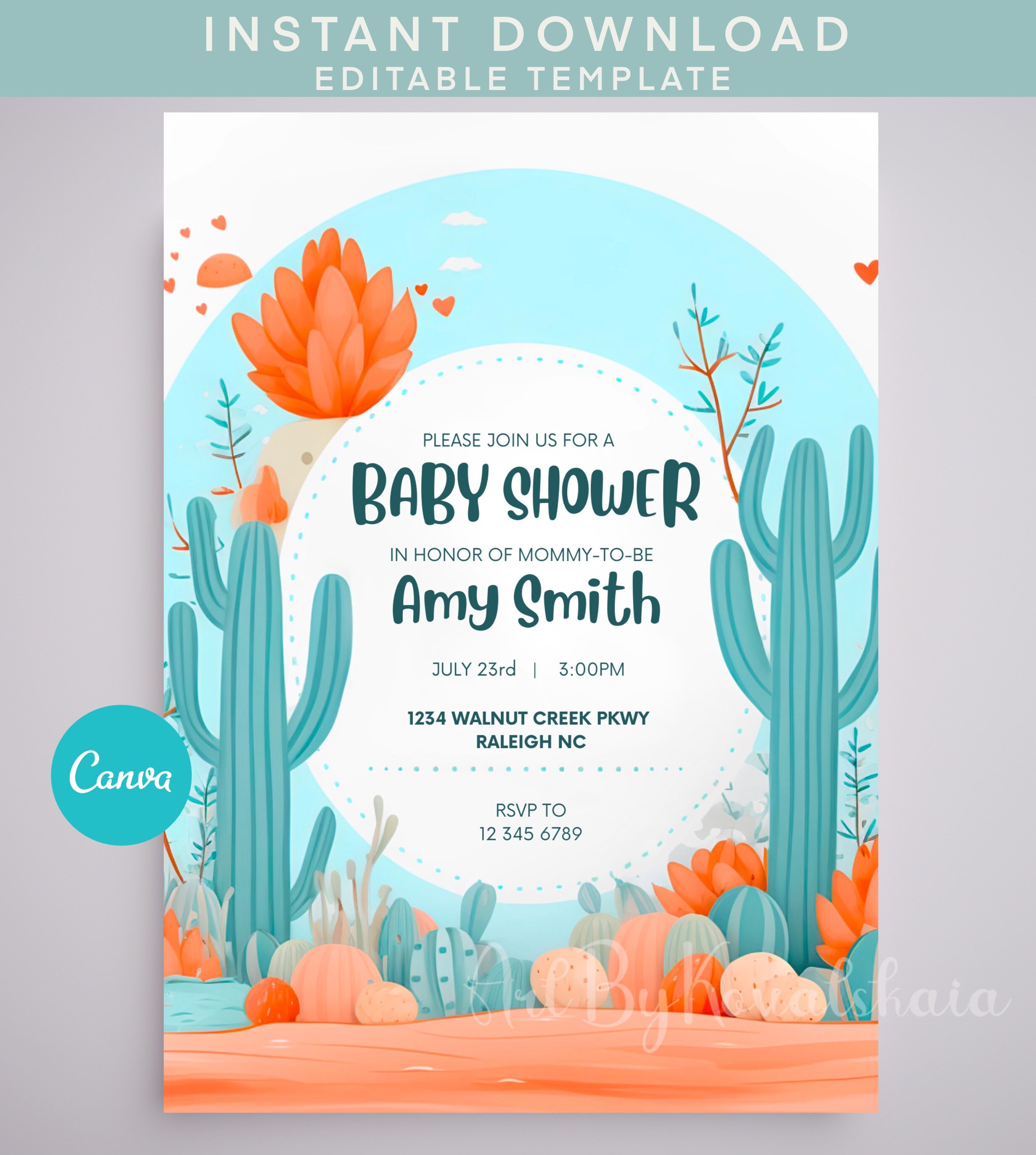 Editable Baby Shower Invitation, Cacti Theme, Invitation Template ...