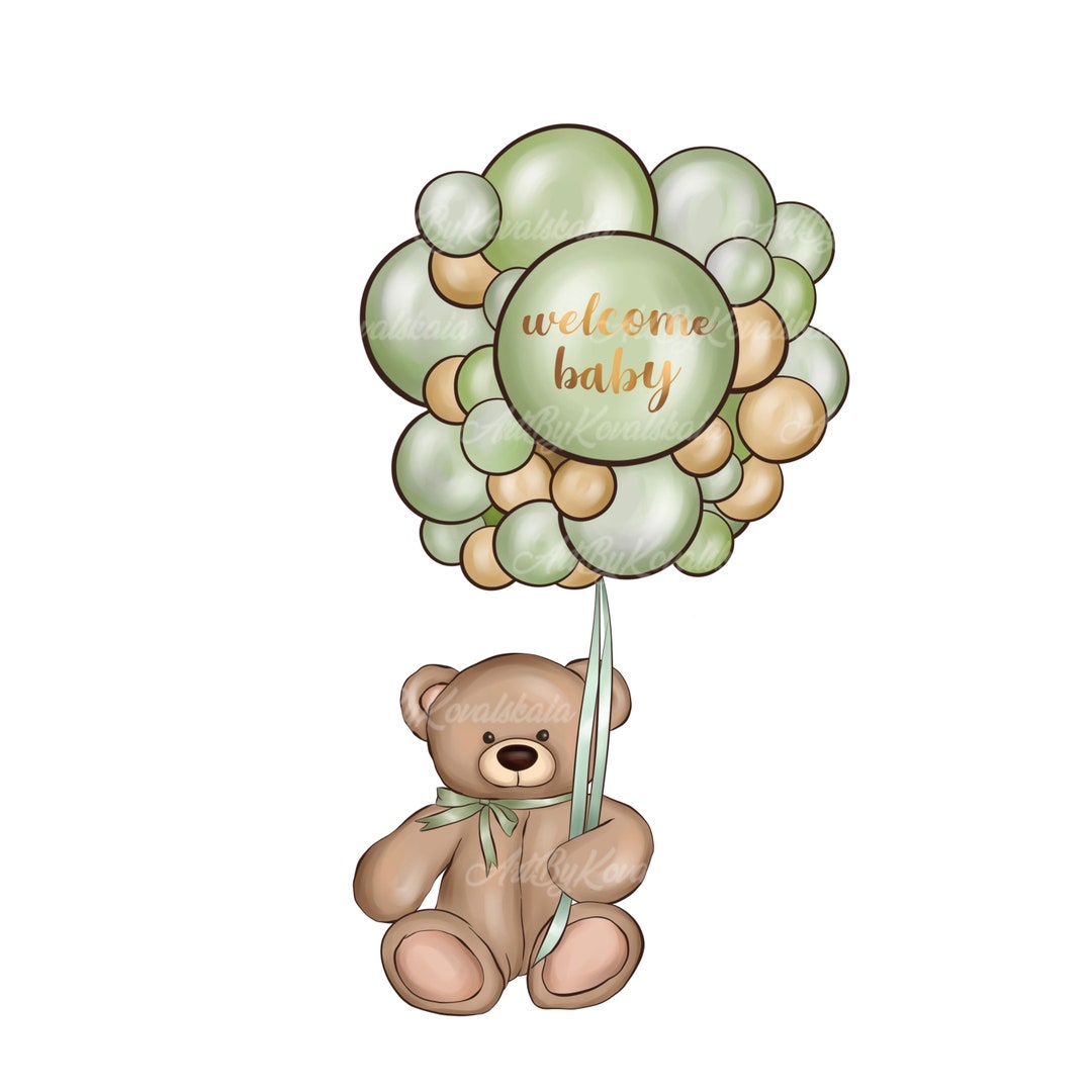 Teddy Bear Clipart, Cute Teddy Bear PNG, Baby Shower Clipart, Digital ...