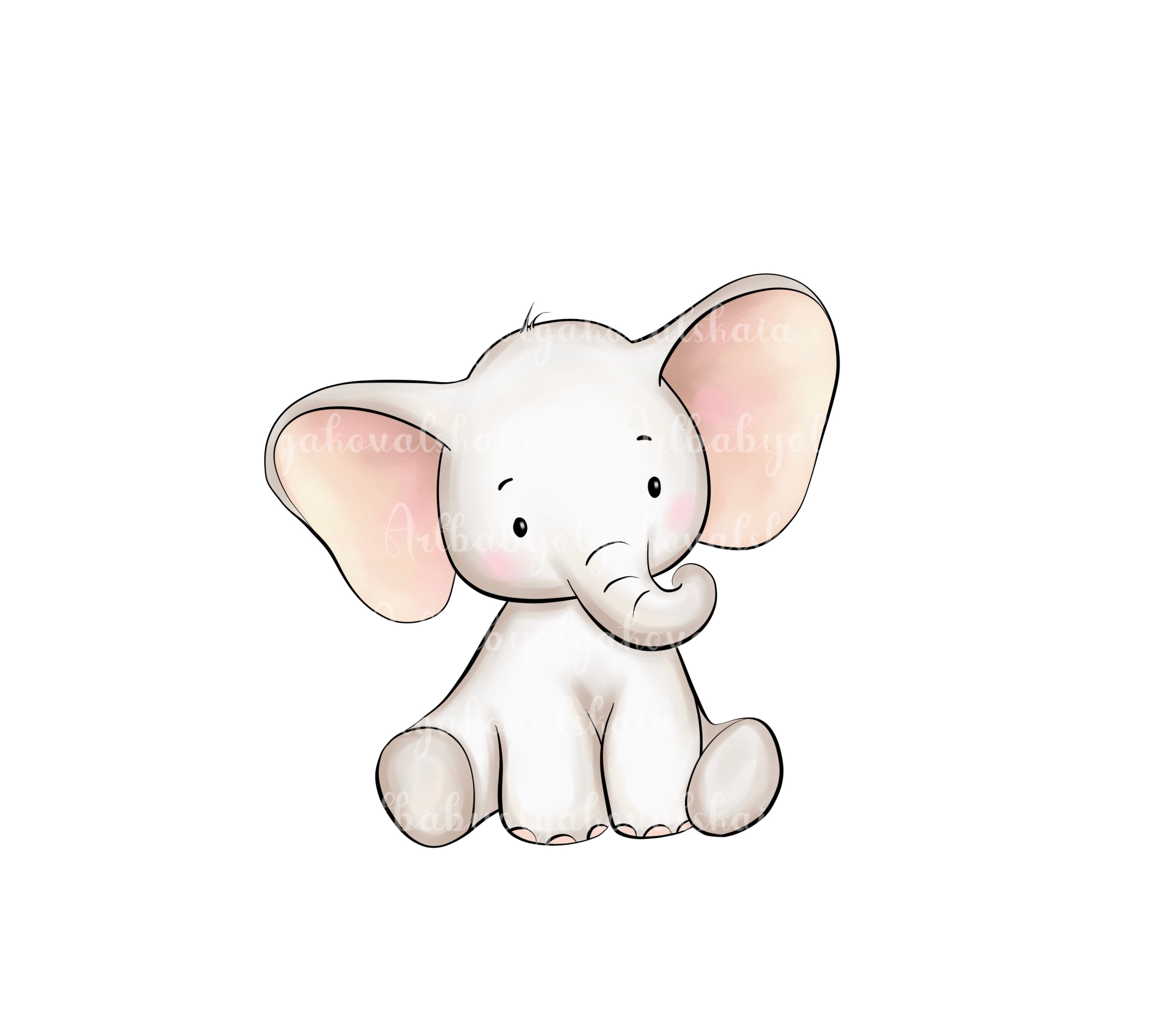 Elephant Clipart, Cute Elephant PNG, Digital Download - Etsy