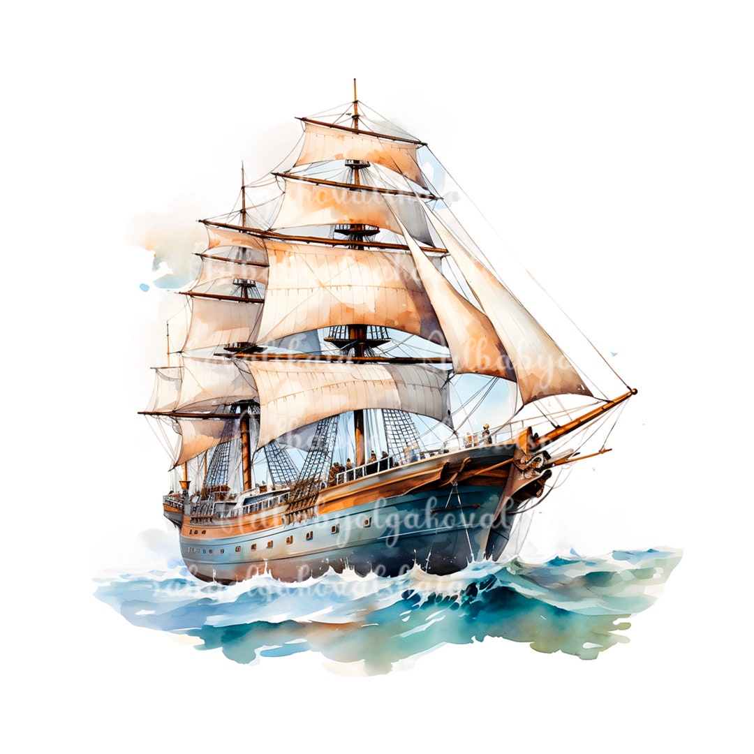 Watercolor Ship Clipart, PNG, Digital Download - Etsy
