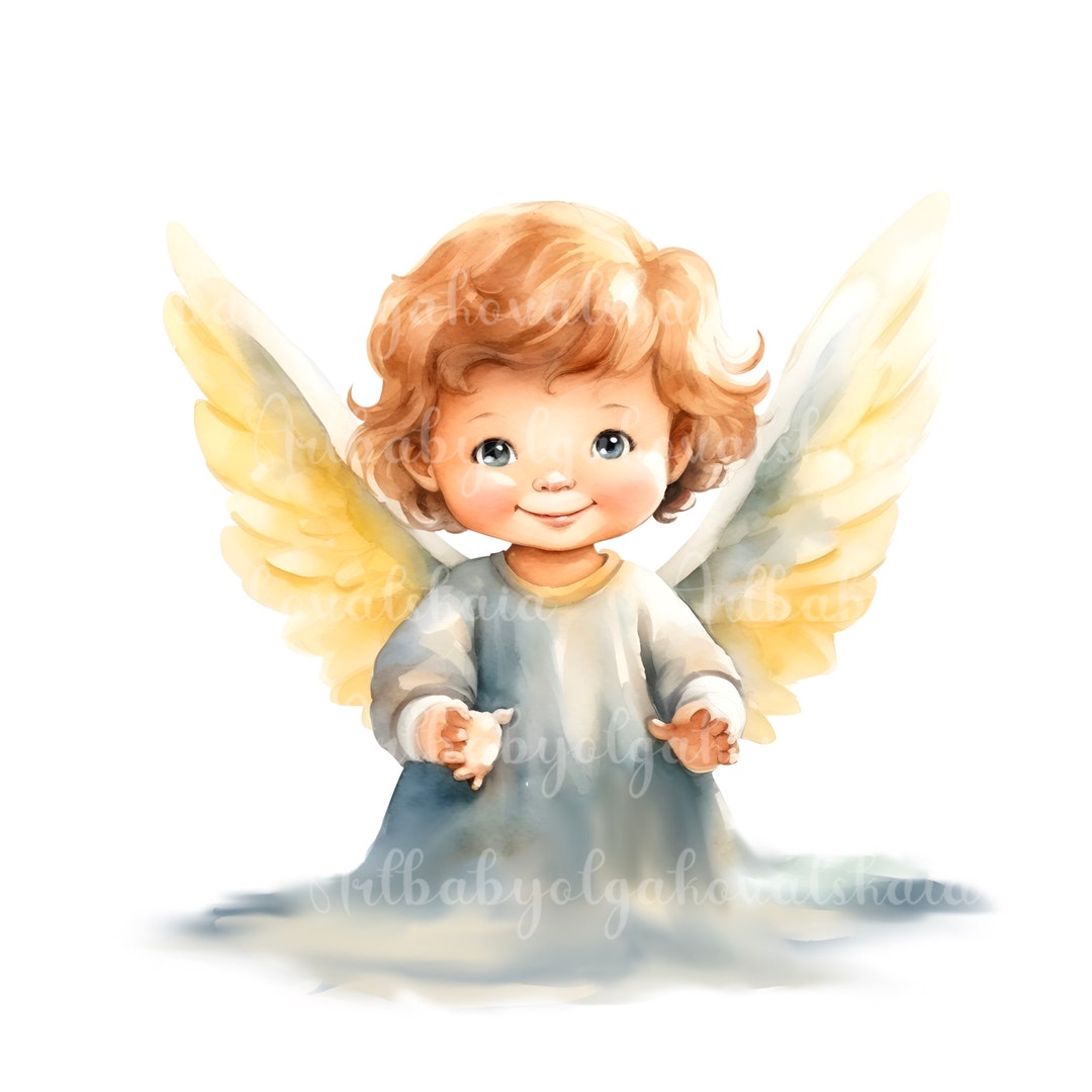 Watercolor Child Angel PNG, Angel Boy Clipart, Baby Shower, Digital Download - Etsy
