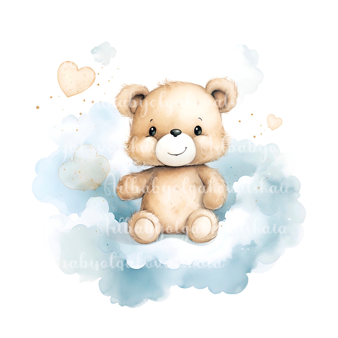 Watercolor Teddy Bear Clipart: Baby Shower PNG (digital Download) - Etsy