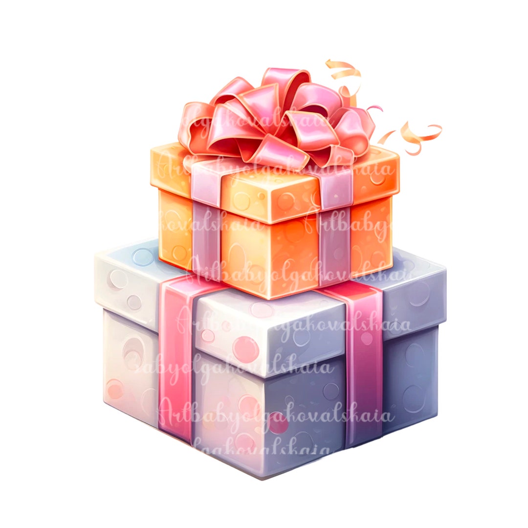 Gift Box PNG, Watercolor Birthday Present Clipart, Digital Download - Etsy