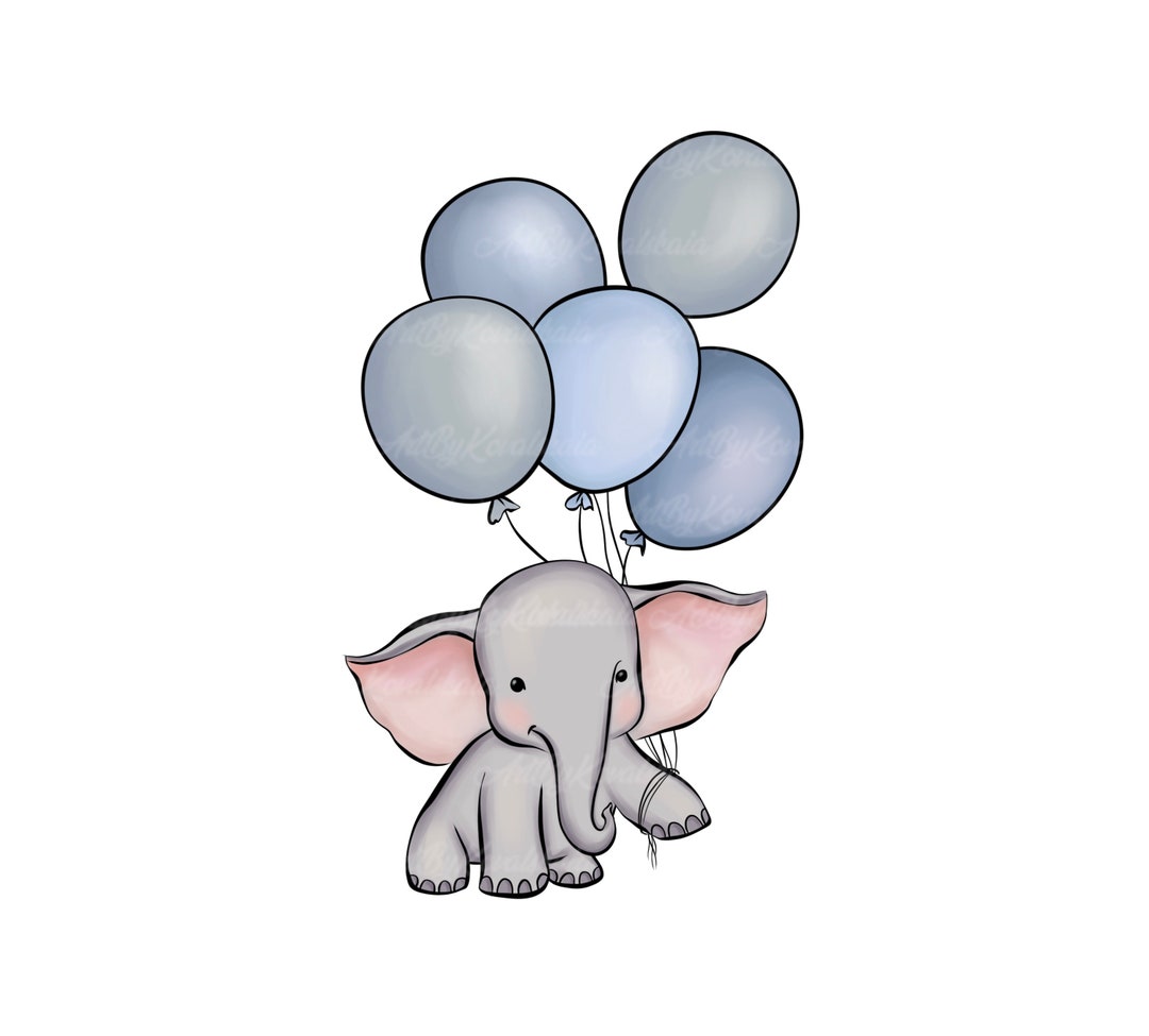 Elephant Clipart, Elephant, Blue Balloons PNG, Baby Shower Boy, Digital ...