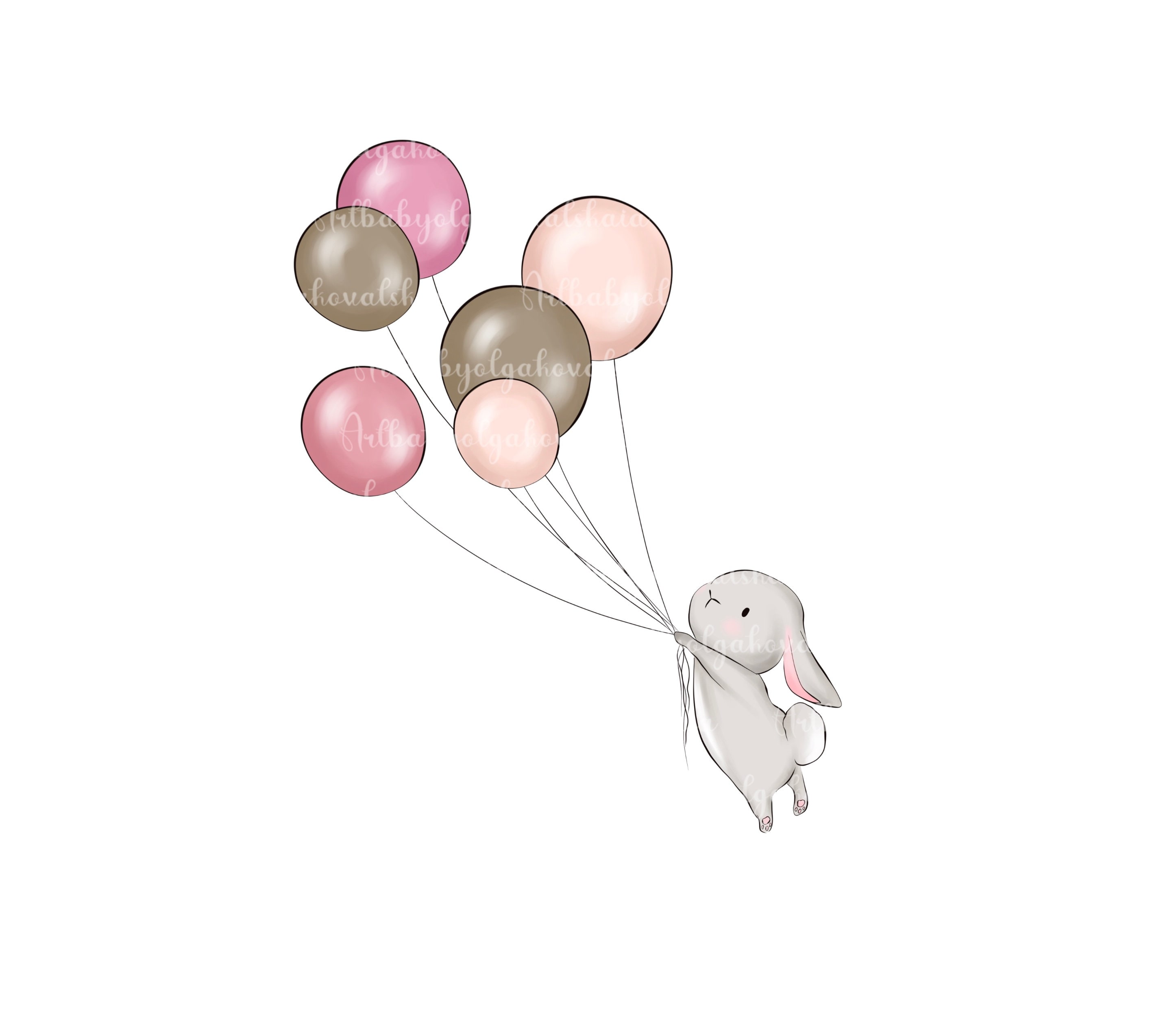 Bunny Clipart, Bunny PNG, Bunny With Balloons, Digital Download - Etsy