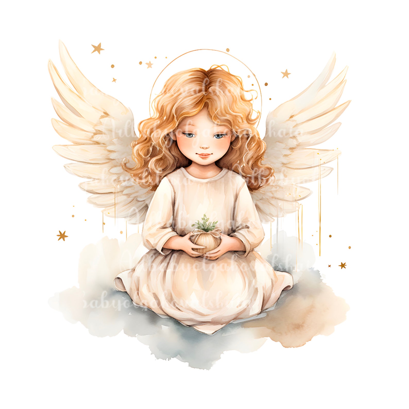 Watercolor Child Angel PNG, Girl Clipart, Baby Shower, Digital Download ...