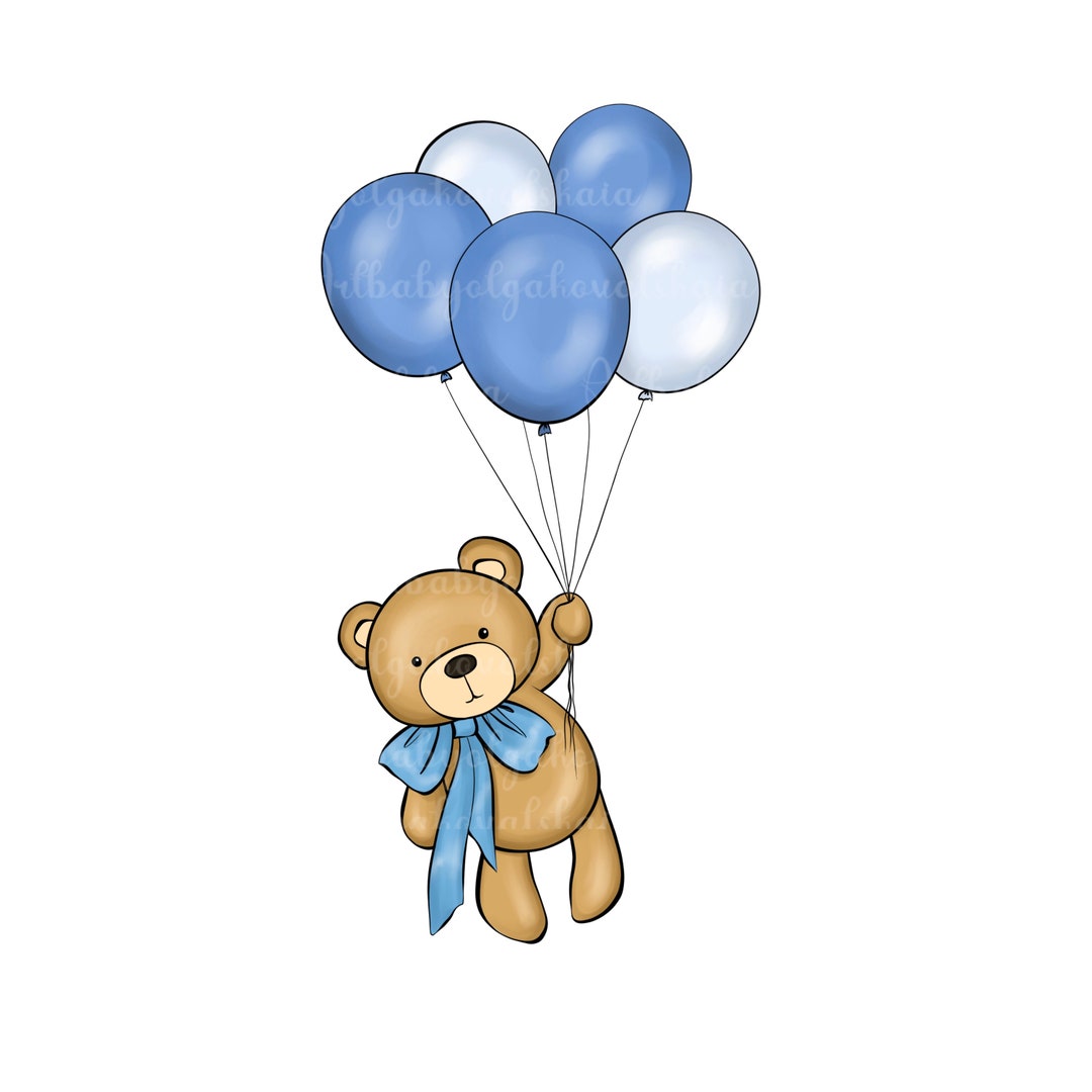Teddy Bear Clipart PNG, Blue Balloons, Baby Shower Boy, Digital Download - Etsy